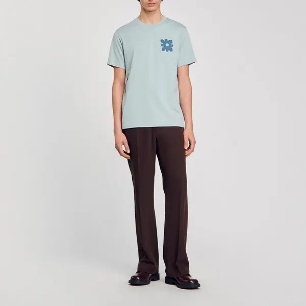 Sandro T-shirt With Flower Detail - Chambray