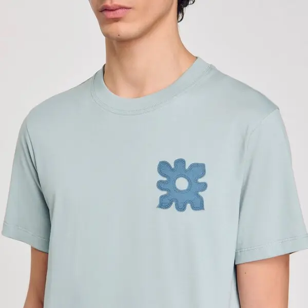 Sandro T-shirt With Flower Detail - Chambray