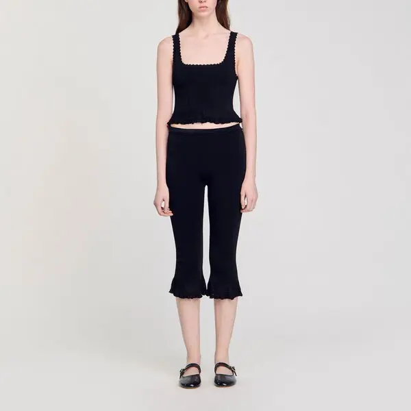 Sandro Knit Crop Top With Ruffled Trim