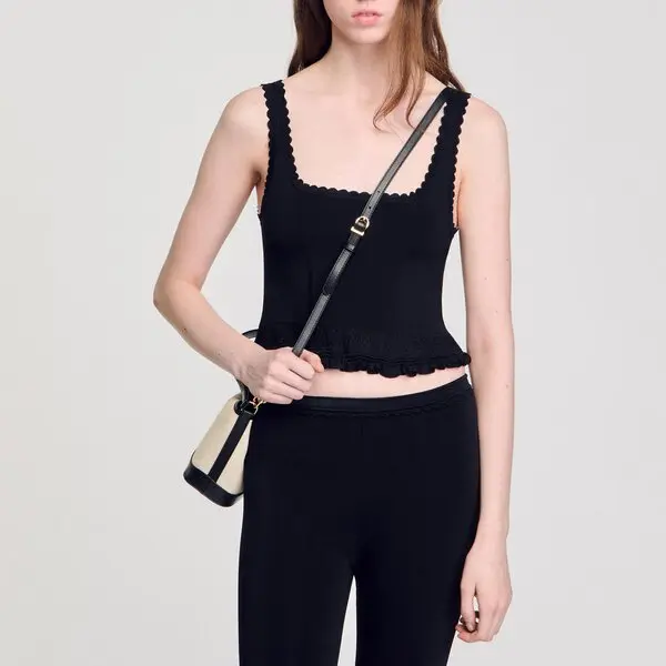 Sandro Knit Crop Top With Ruffled Trim