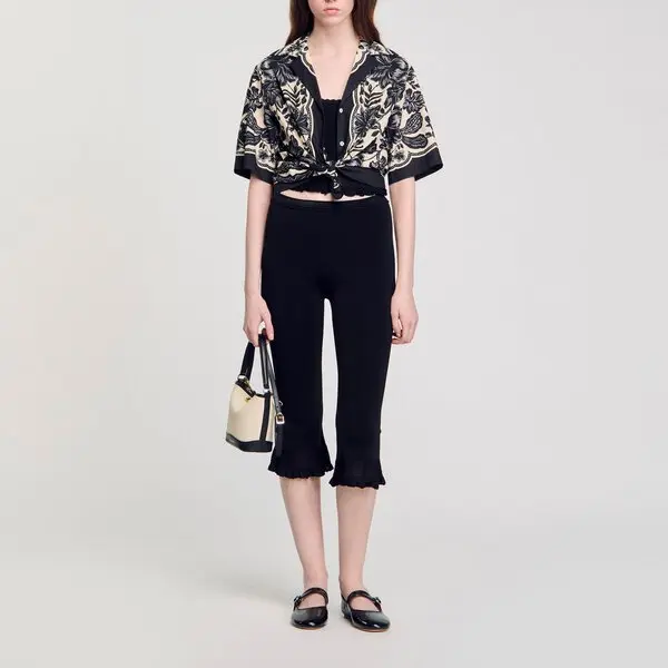 Sandro Knit Crop Top With Ruffled Trim