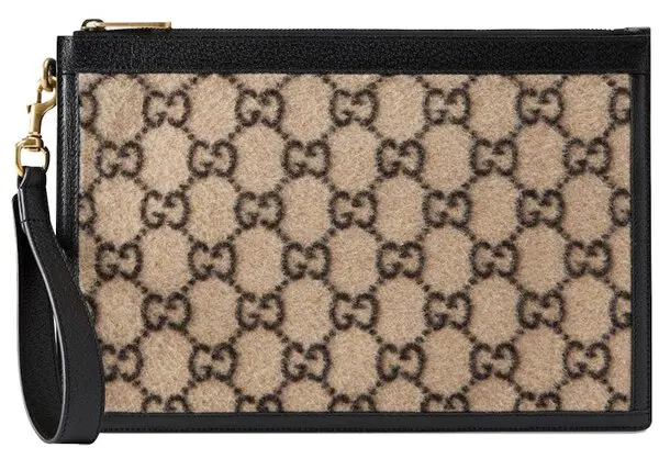 Gucci Gg Wool Pouch Wristlet - Beige/ebony