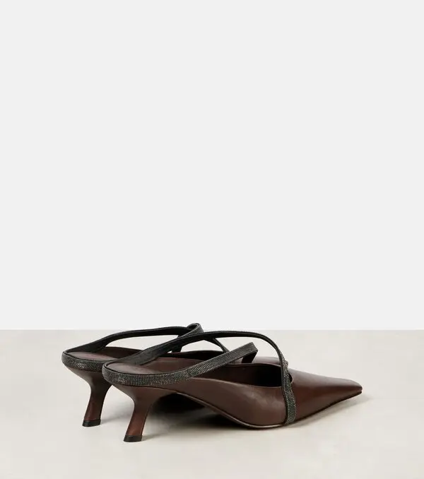 Brunello Cucinelli Monili Leather Mules