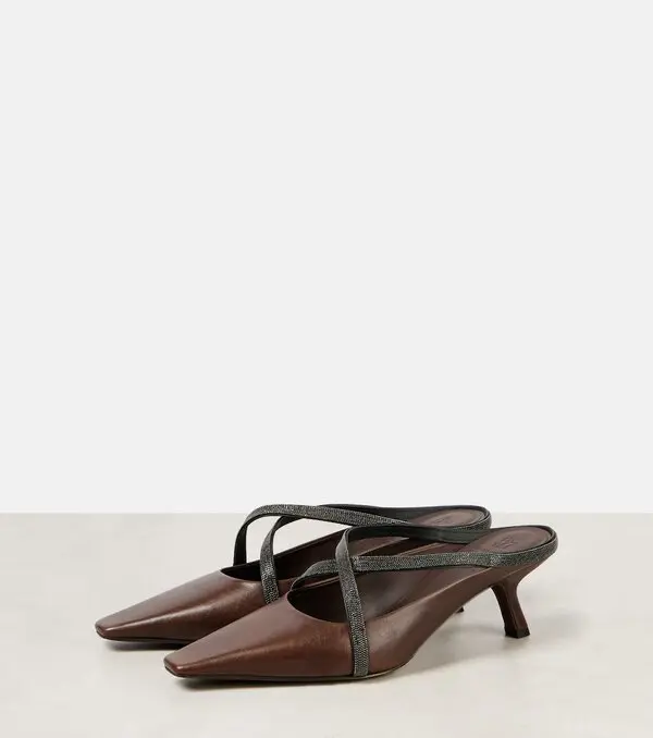 Brunello Cucinelli Monili Leather Mules