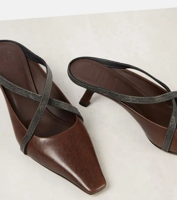 Brunello Cucinelli Monili Leather Mules