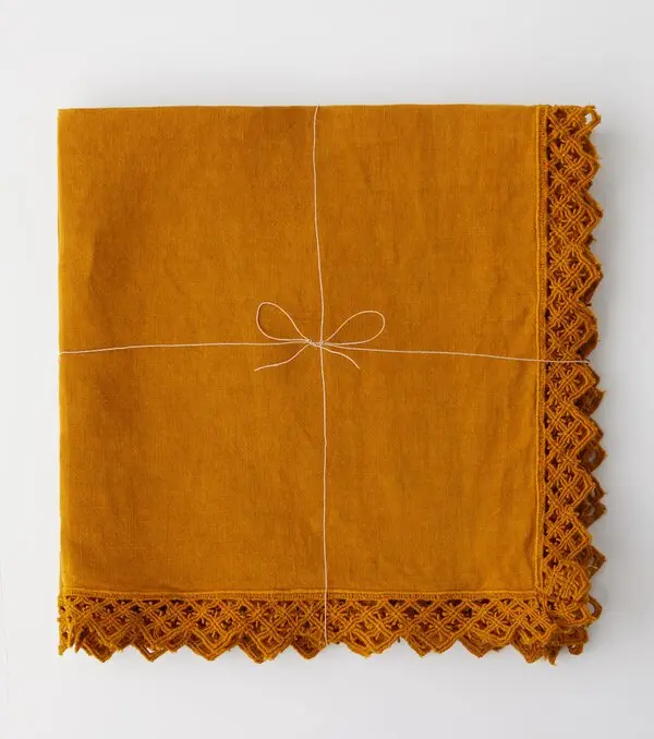 ONCE MILANO Set Of 4 Macramé-trimmed Linen Napkins - Yellow