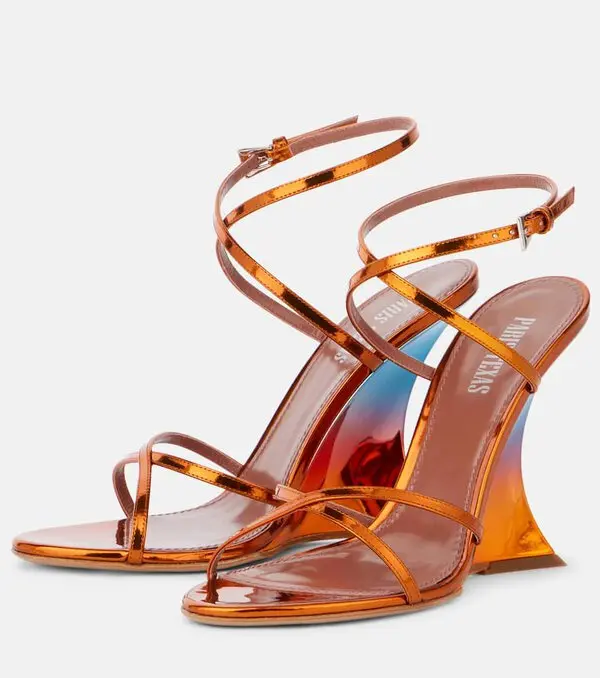 Paris Texas Nina 105 Mirrored Leather Wedge Sandals - Orange
