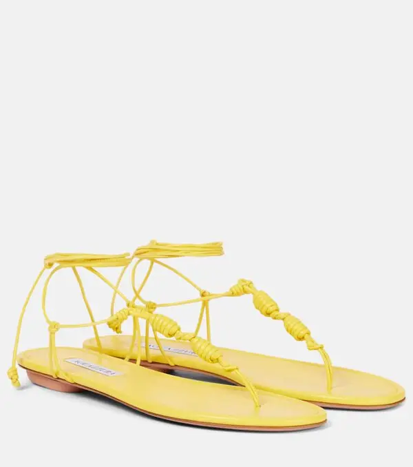 AQUAZZURA Oaxaca Leather Thong Sandals - Yellow
