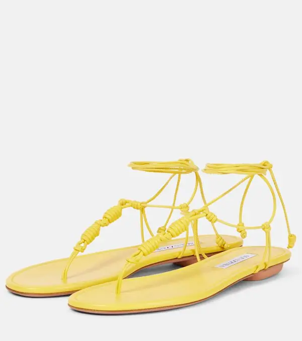 AQUAZZURA Oaxaca Leather Thong Sandals - Yellow