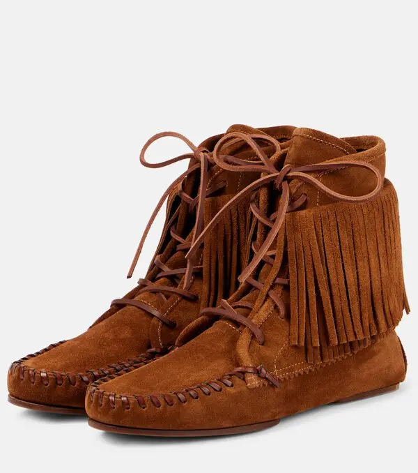 Paris Texas Indiana Fringed Suede Ankle Boots - Brown