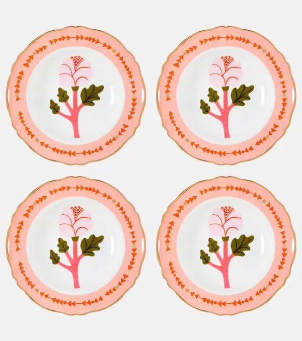 BITOSSI Botanica Rosa Set Of 4 Porcelain Soup Plates - Pink