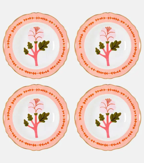 BITOSSI Botanica Rosa Set Of 4 Porcelain Soup Plates - Pink