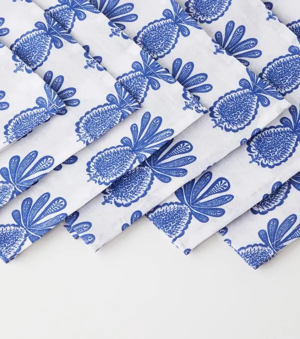 La DoubleJ Large Set Of 6 Printed Linen Napkins - Blue
