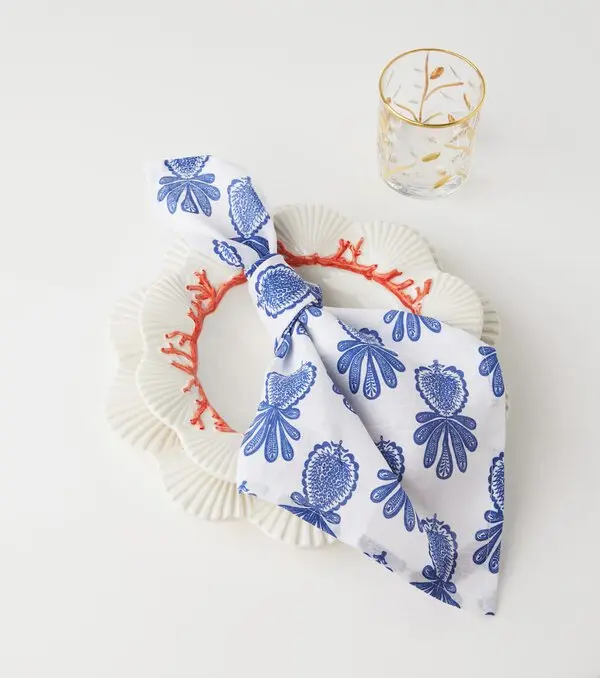 La DoubleJ Large Set Of 6 Printed Linen Napkins - Blue