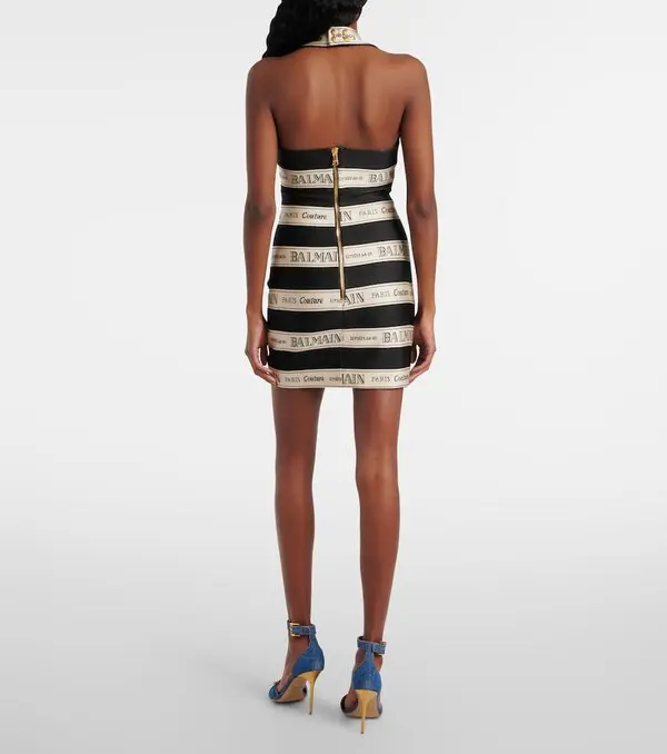 Balmain Striped Halterneck Jacquard Minidress