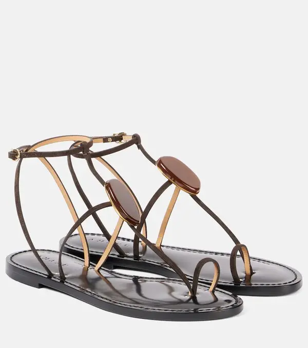 AMANU Cairo Embellished Leather Sandals - Brown