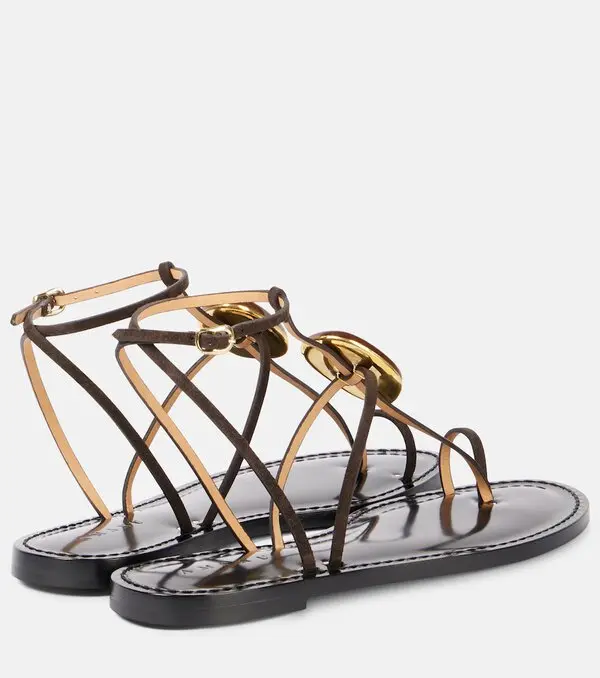 AMANU Cairo Embellished Leather Sandals - Brown