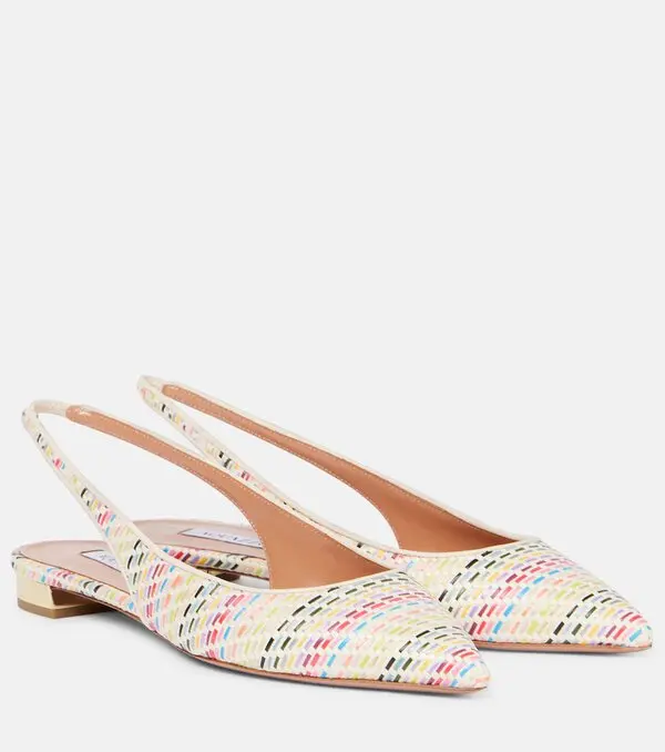 AQUAZZURA Purist Sling Woven Slingback Flats - White