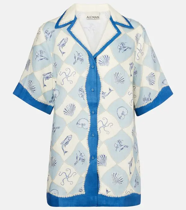 ALEMAIS Alémais Pia Printed Linen Shirt - Blue