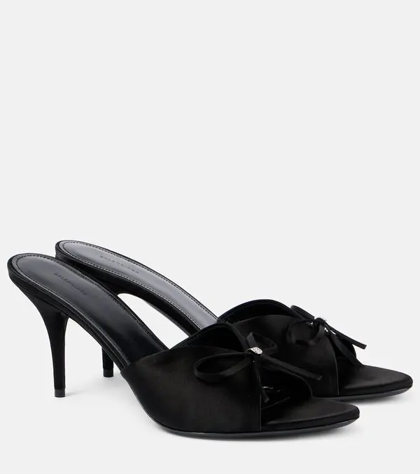 Balenciaga Knife Bow 80 Satin Sandals - Black