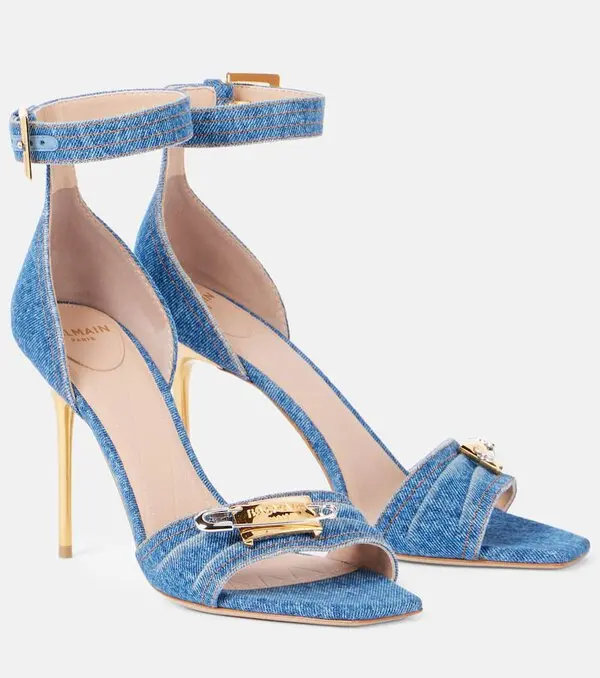 Balmain Logo Denim Sandals - Blue