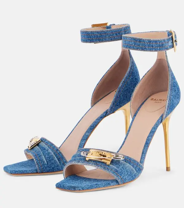 Balmain Logo Denim Sandals