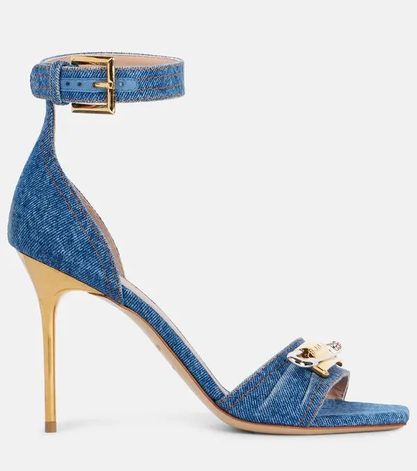 Balmain Logo Denim Sandals