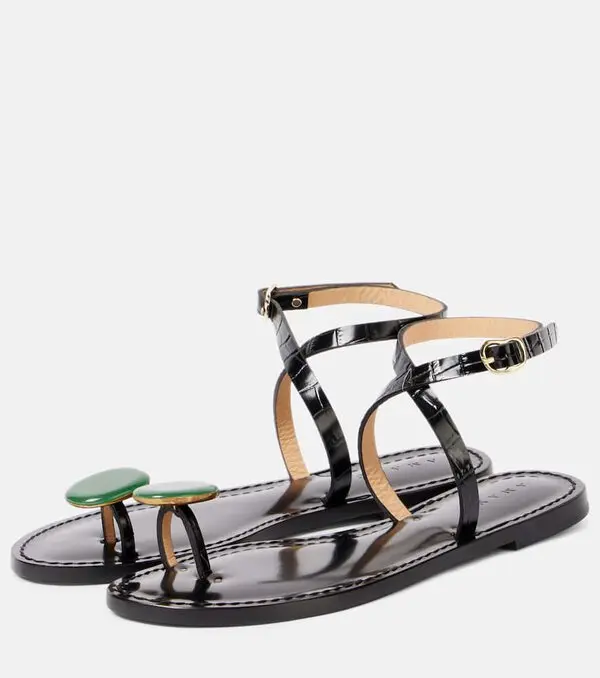 AMANU Kigali Embellished Leather Sandals - Black