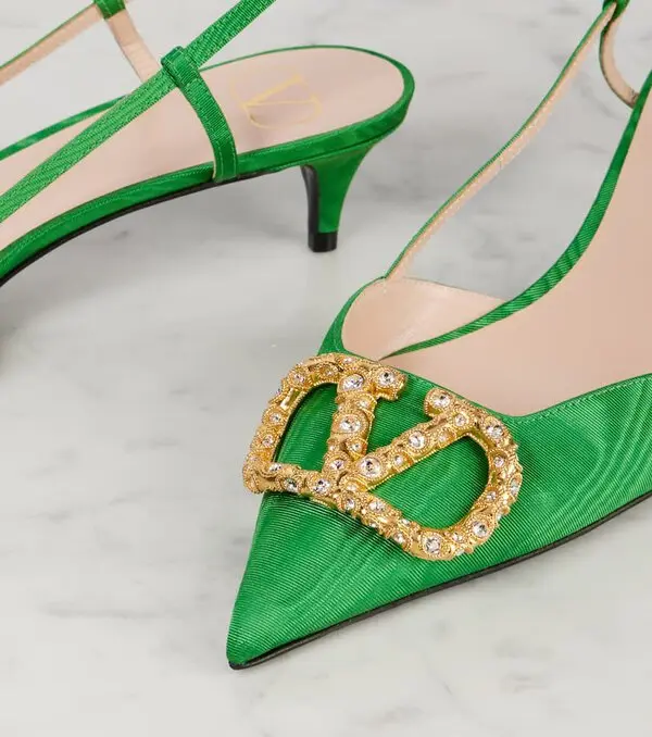 Valentino Garavani Vlogo 40 Satin Slingback Pumps - Green