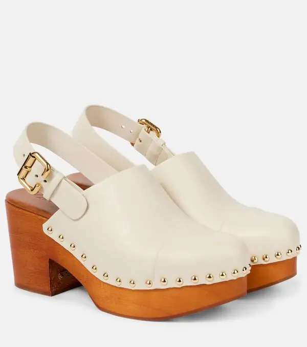Chloé Jeannette Studded Leather Clogs - White