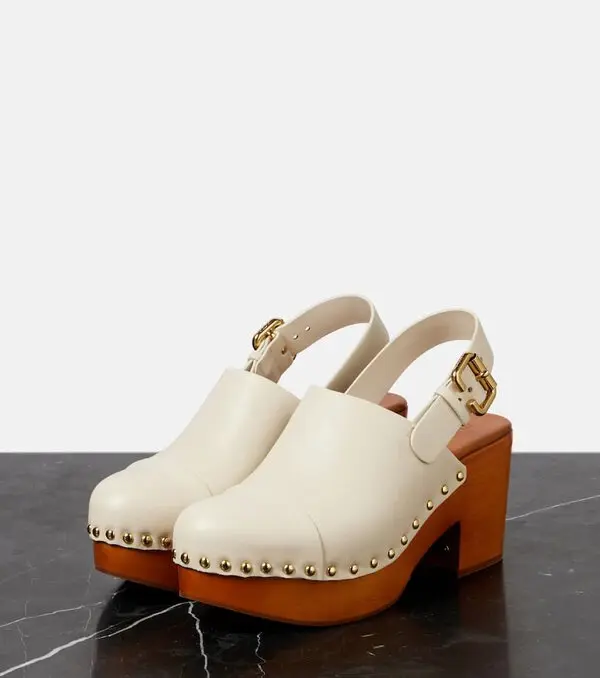 Chloé Jeannette Studded Leather Clogs - White