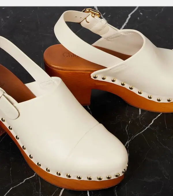 Chloé Jeannette Studded Leather Clogs - White