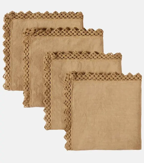 ONCE MILANO Set Of 4 Macramé Linen Napkins - Beige