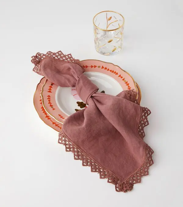 ONCE MILANO Set Of 4 Macramé Linen Napkins - Pink