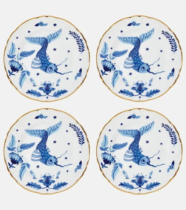 BITOSSI Marino Fish Set Of 4 Dessert Plates - Blue