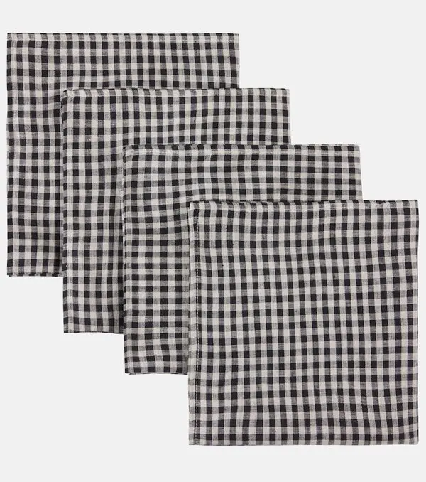 ONCE MILANO Set Of 4 Gingham Linen Napkins - Black