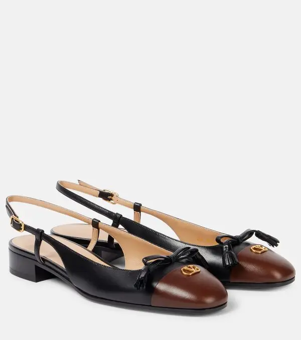 Valentino Garavani Valet Du Roi Leather Slingback Flats - Black