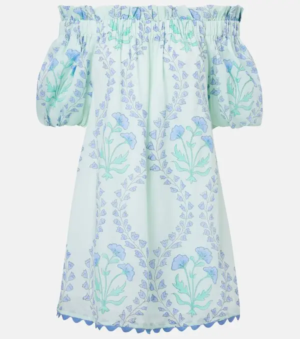 JULIET DUNN Printed Off-shoulder Mini Dress - Blue