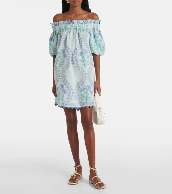 JULIET DUNN Printed Off-shoulder Mini Dress