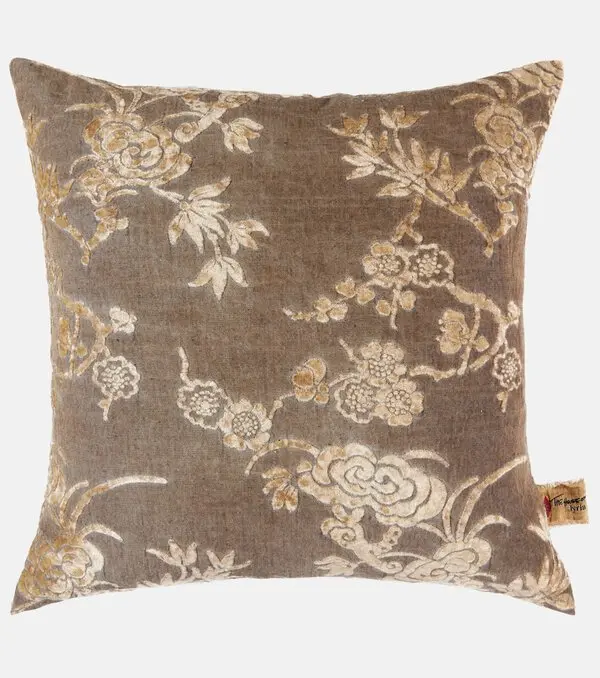 THE HOUSE OF LYRIA Scabiosa Floral Velvet Jacquard Cushion - Grey