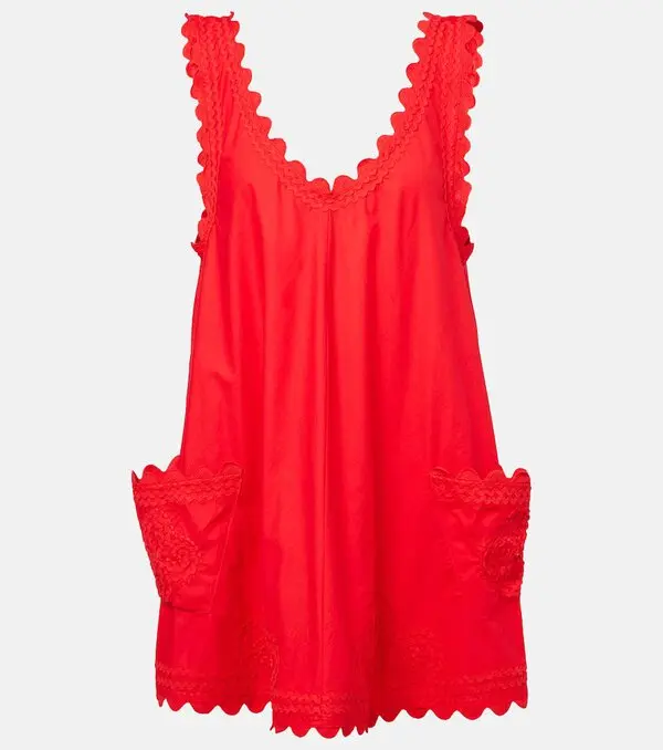 JULIET DUNN Embroidered Cotton Poplin Minidress - Red