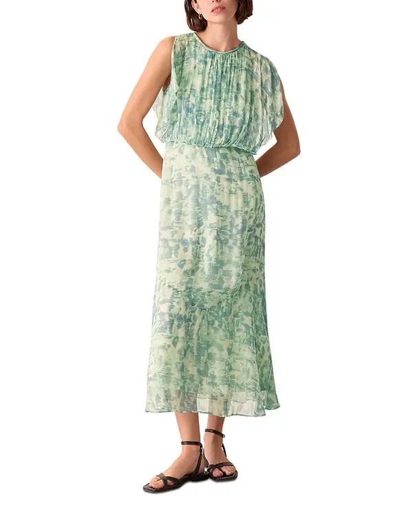 Whistles Dashed Brush Marks Midi Dress - Green Multi