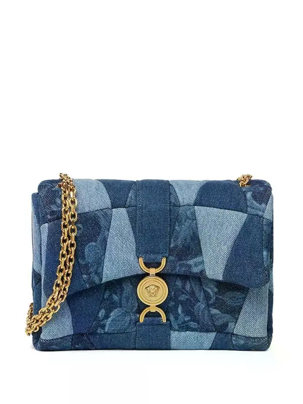 Versace Kleio Denim Quilted Shoulder Bag - Blue