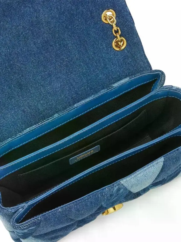 Versace Kleio Denim Quilted Shoulder Bag - Blue