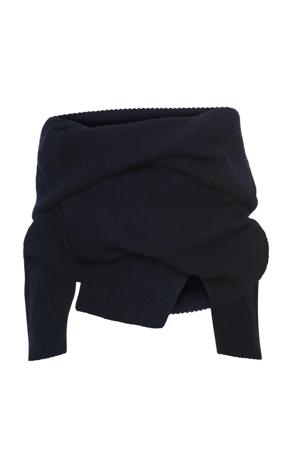 A.W.A.K.E. Mode Off-the-shoulder Wool Sweater - Navy