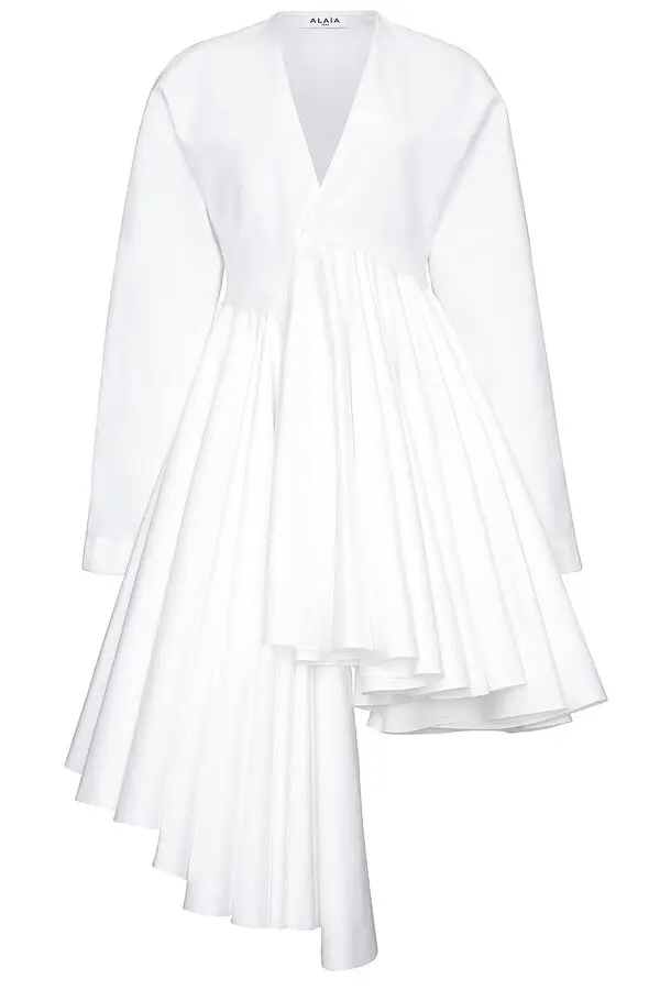Alaïa Asymmetrical Pleated Hem Belt Dress - Blanc