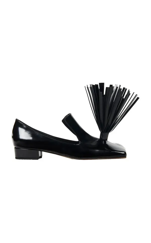 A.W.A.K.E. Mode Leather Square Toe Loafers With Fringe Detail