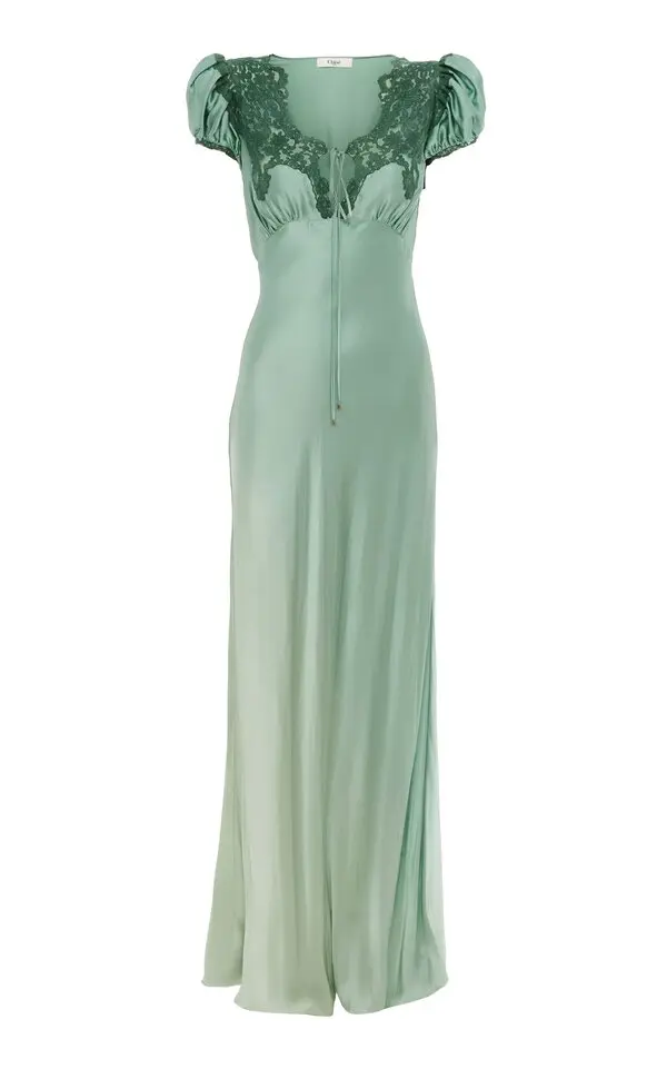 Chloé Lace-trimmed Silk Maxi Dress - Green