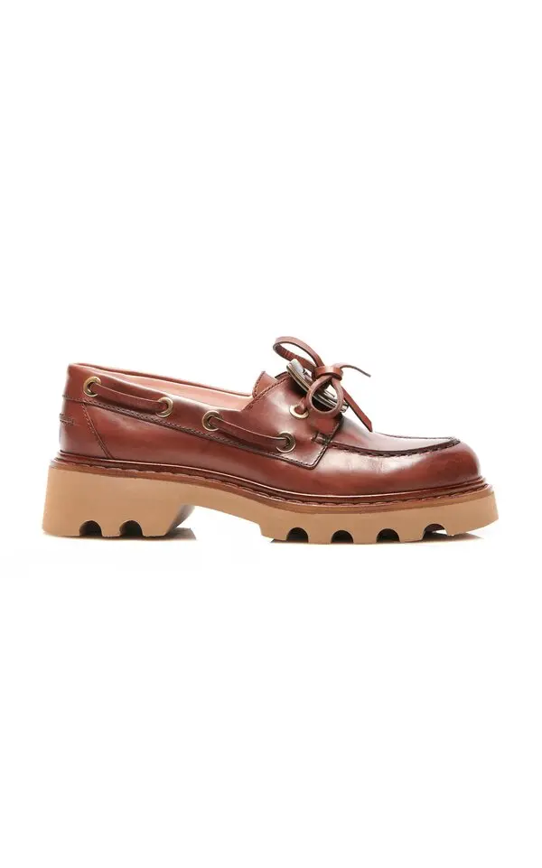ROGER VIVIER Viv Rangers Leather Boat Shoes - Brown