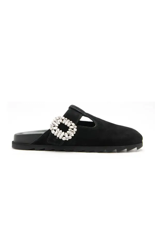 ROGER VIVIER Slidy Viv Suede Mules - Black